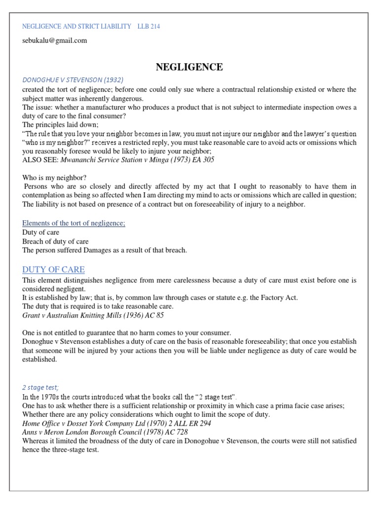 Negligence and Strict Liability: An Overview of Key Concepts and Cases ...