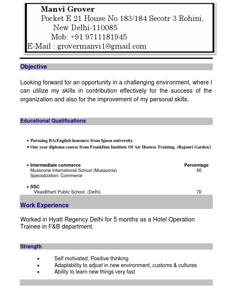 Manvi Grover's Resume: Skills & Experience | PDF | Career & Growth