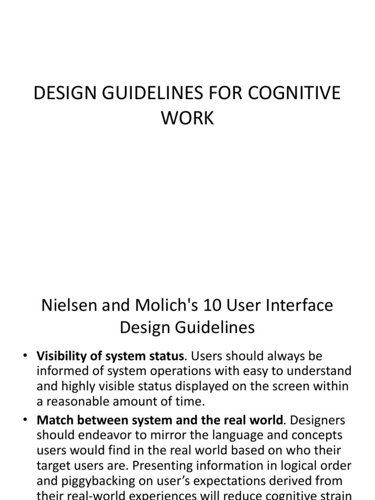 Lesson 11 DESIGN GUIDELINES FOR COGNITIVE WORK | PDF | Recall (Memory ...