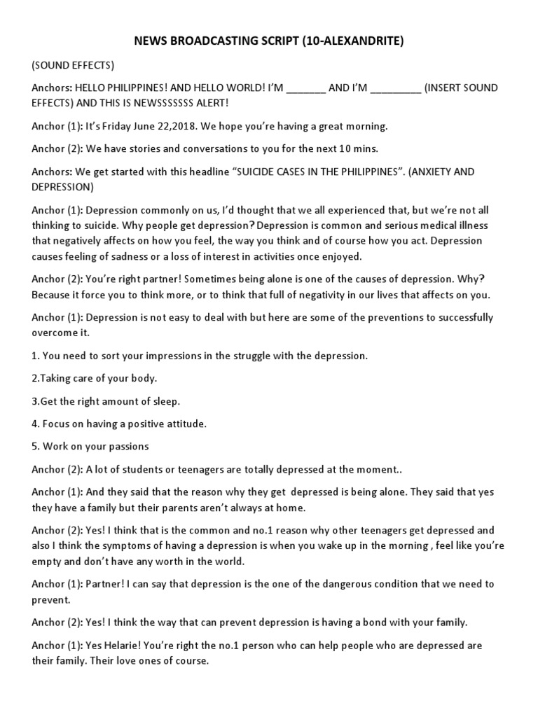 News Broadcasting Script | PDF | Major Depressive Disorder | Depression ...