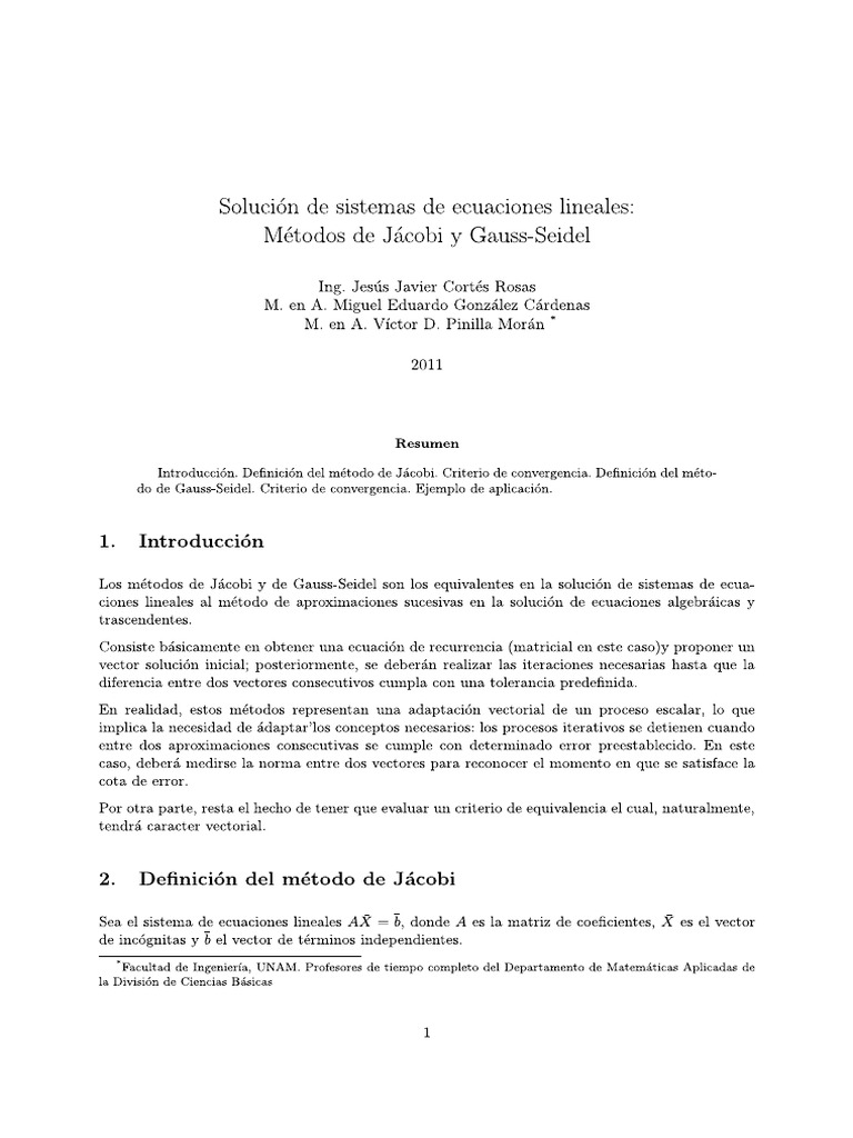 Metodos de Jacobi y Gauss-Seidel - UNAM PDF | PDF