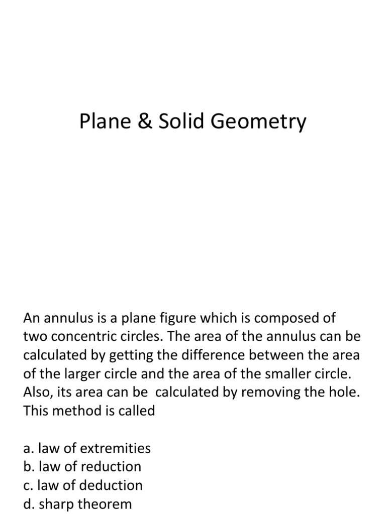 Plane and Solid Geometry Concepts | PDF | Circle | Angle