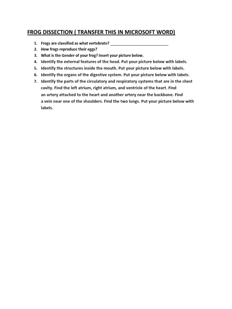 Frog Dissection Guide Questions 1 | PDF
