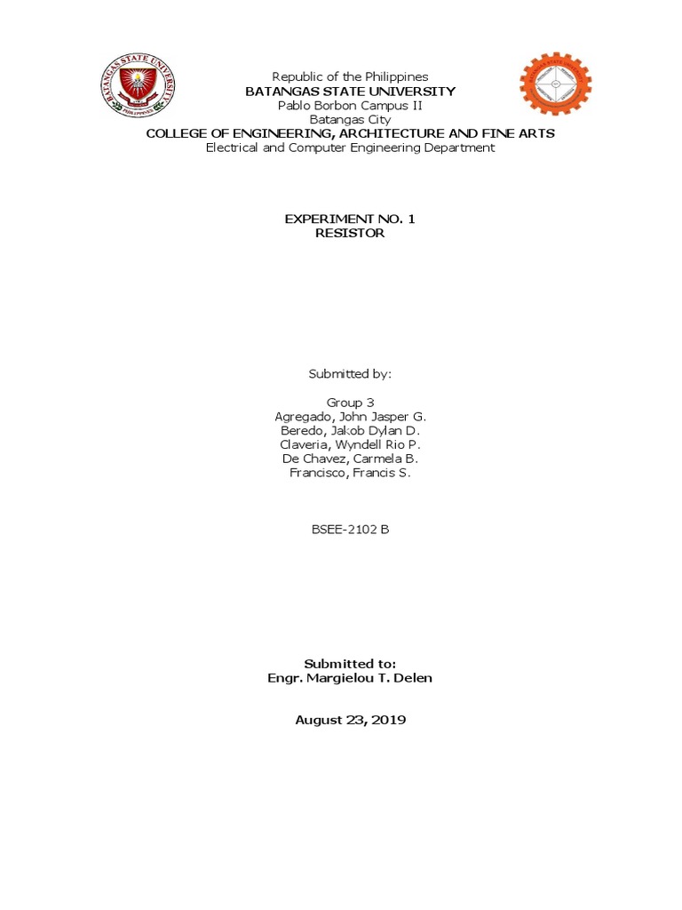 Exercise No 1 Final Pdf Resistor Electrical Resistance And 7647