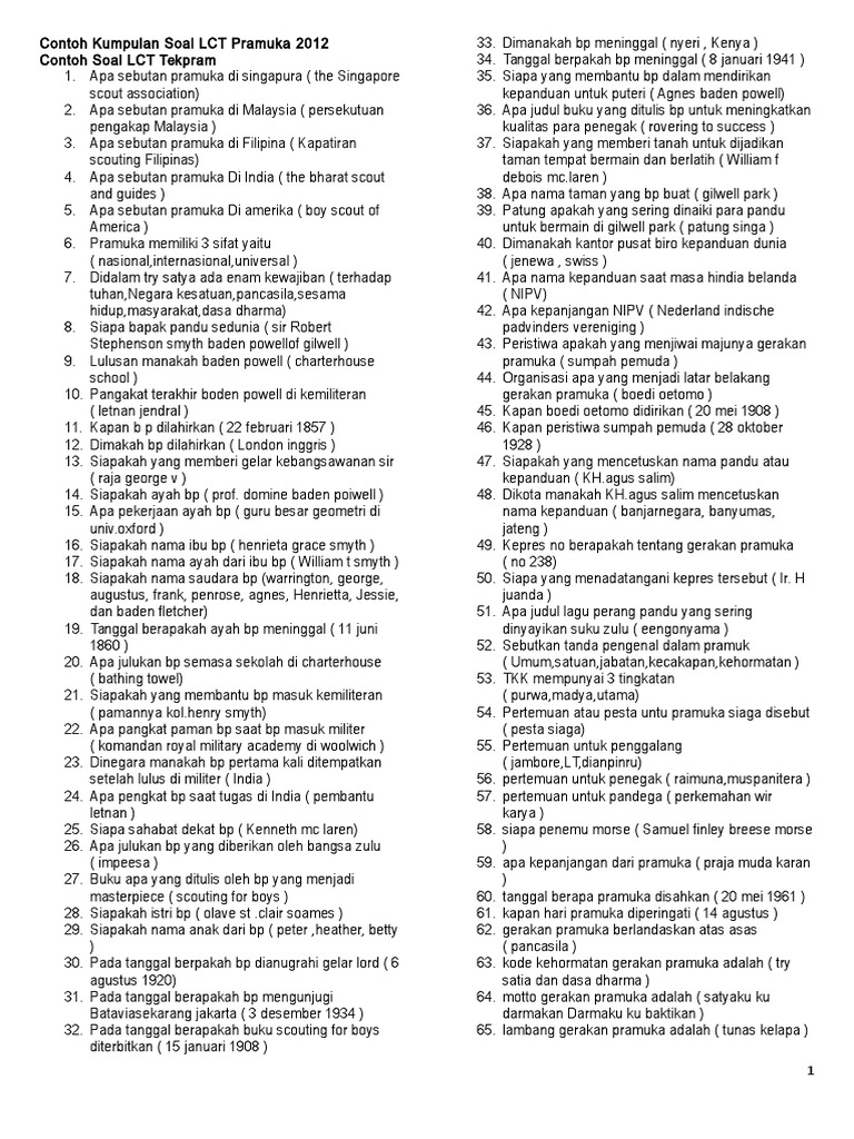Contoh Kumpulan Soal LCT Pramuka | PDF