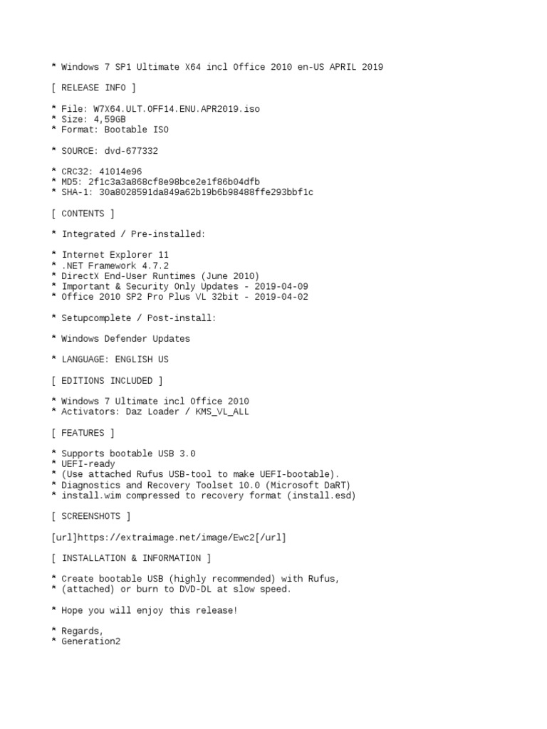 Windows 7 SP1 Ultimate X64 Incl Office14 en-US APRIL 2019 (Gen2) | PDF ...