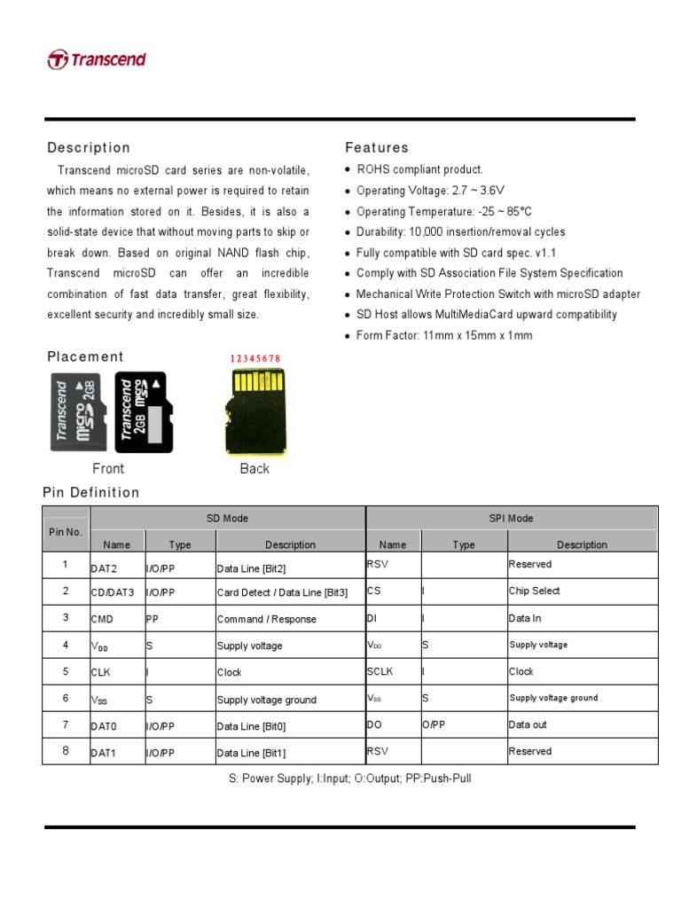 Micro SD Card Datasheet | PDF | Computer Data Storage | Bit