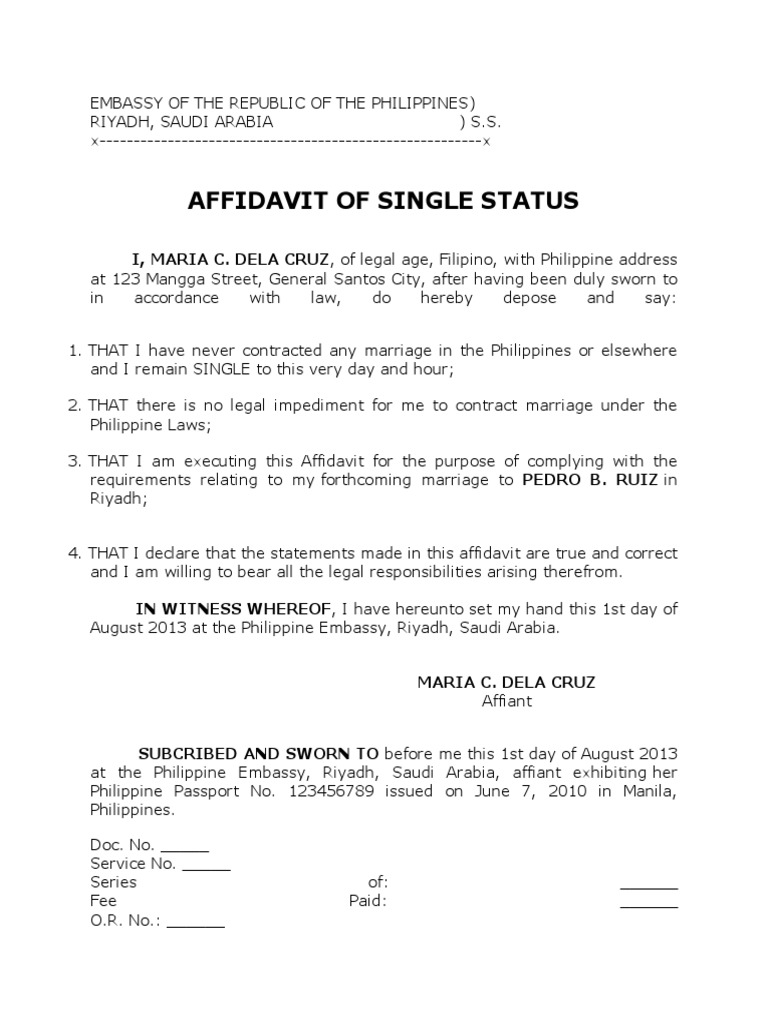 Affidavit of Single Status | PDF
