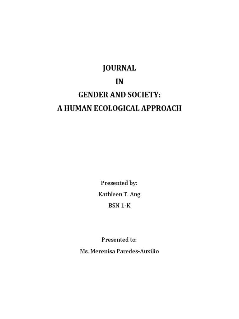 Understanding Gender and Society through a Human Ecological Lens: A ...