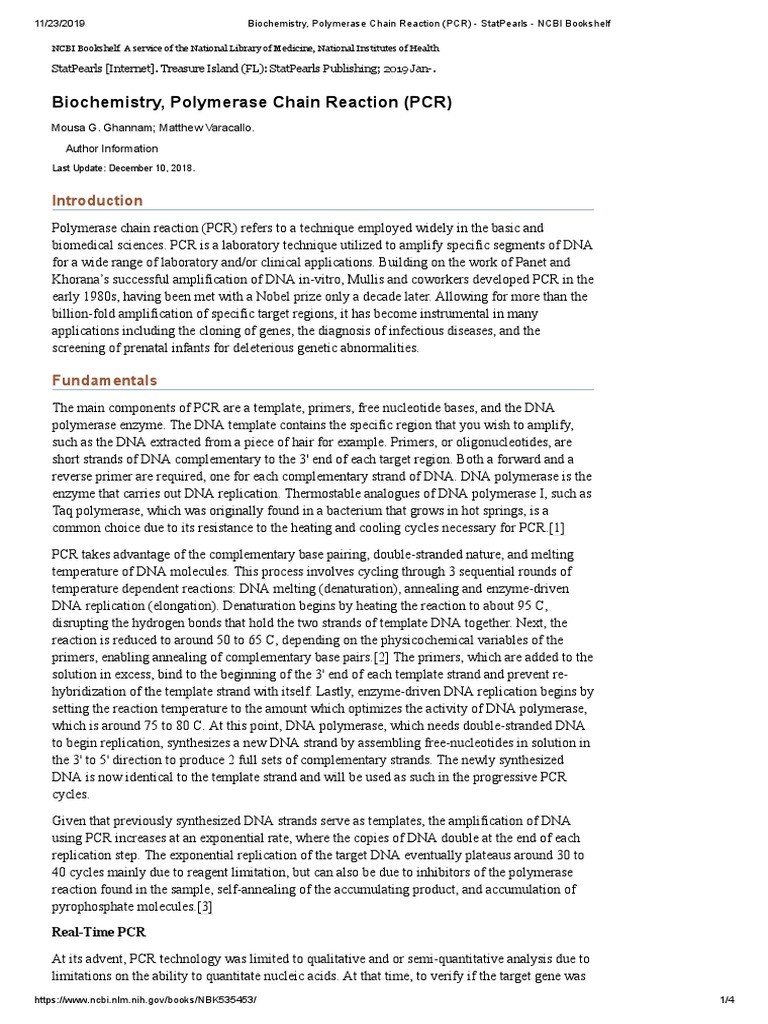 Biochemistry, Polymerase Chain Reaction (PCR) - StatPearls - NCBI ...