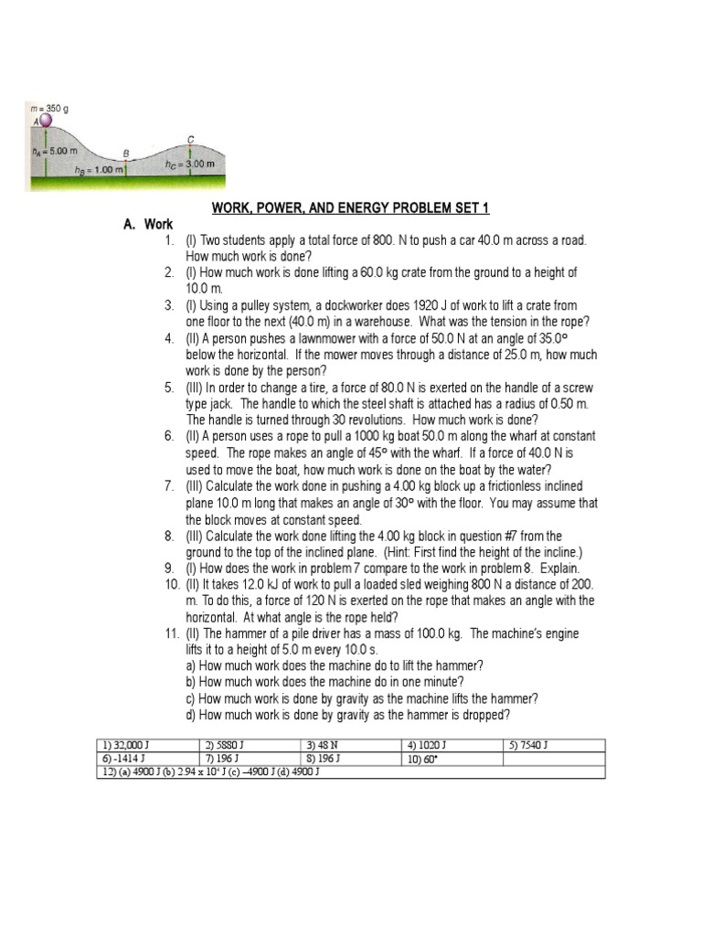Work, Power, and Energy Problem Set | PDF | Potential Energy | Kinetic ...