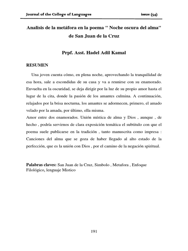 Simbolismos en La Noche Oscura San Juan de La Cruz | PDF | Juan de la ...