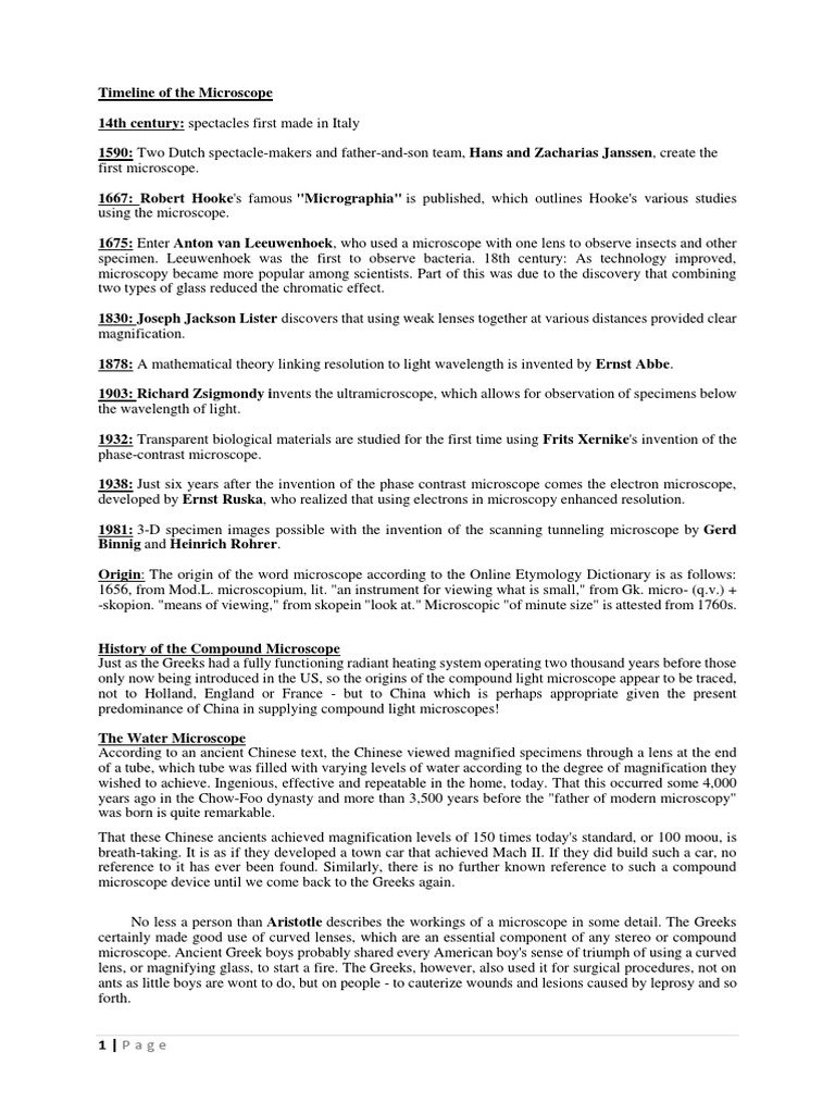 Timeline of The Microscope | PDF | Microscope | Transmission Electron ...