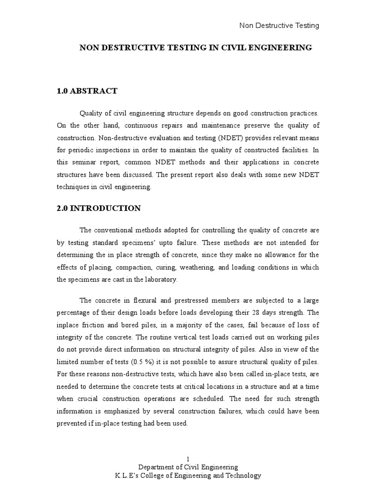 Non Destructive Testing1.doc | Nondestructive Testing | Concrete