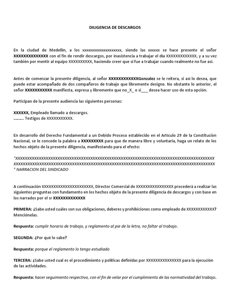 Formato Ejemplo Descargos | PDF