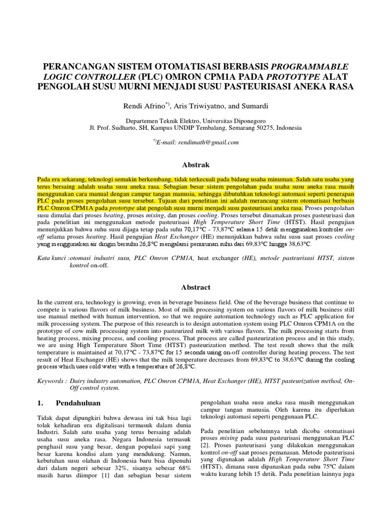 Perancangan Sistem Otomatisasi Berbasis Programmable Logic Controller (PLC) Omron Cpm1a Pada ...