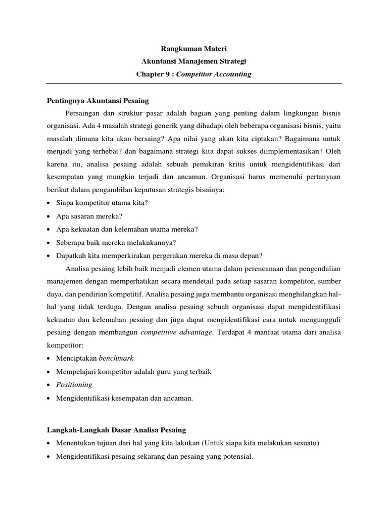 Akuntansi Manajamen Strategi CHAPT 9, Zahirul Hoque | PDF