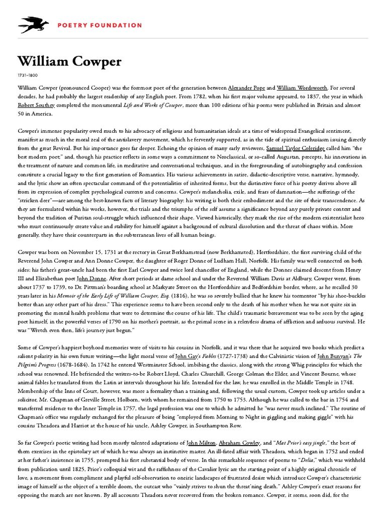 William Cowper - Poetry Foundation | PDF | John Milton | Samuel Taylor ...