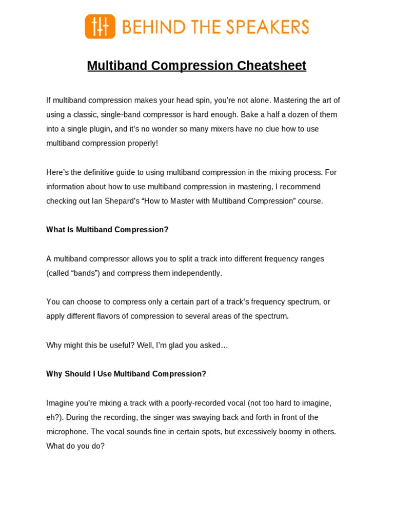 Compression Cheatsheet | PDF | Sound Production | Sound Technology