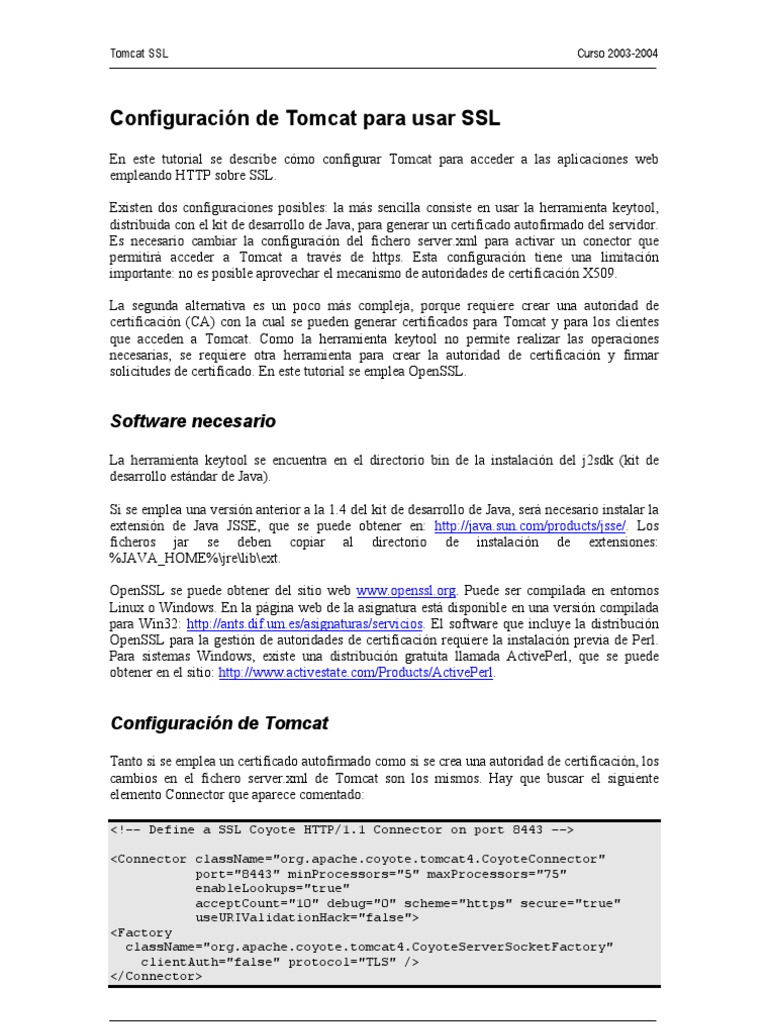 Tomcat SSL | PDF | Transport Layer Security | Java (lenguaje de ...