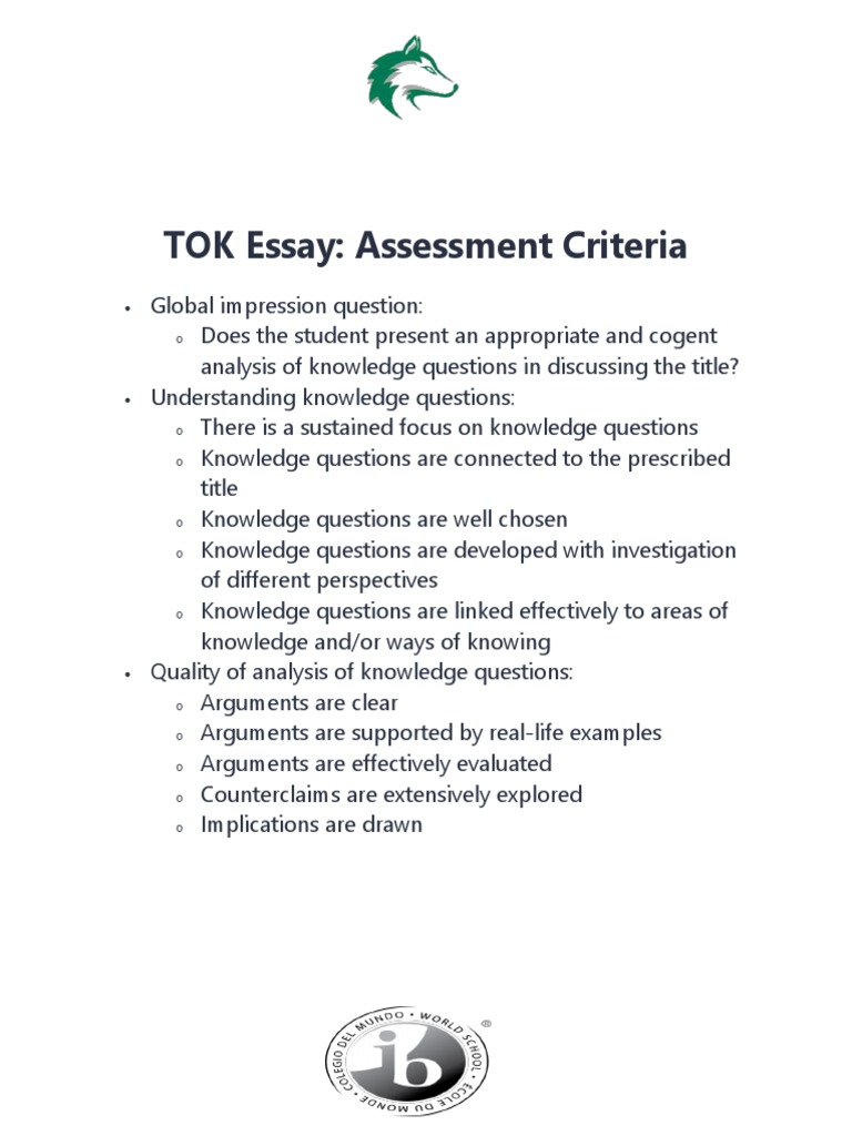TOK Essay - Assessment Criteria | PDF