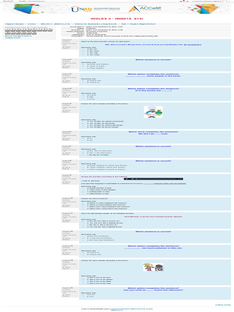 Task 1 - English Diagnostic Test - 2 Intento | PDF