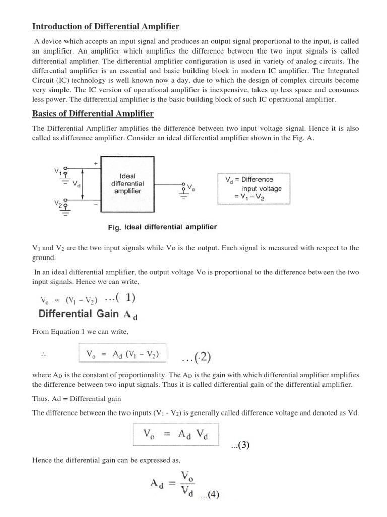 Basics of Differential Amplifier | PDF | Amplifier | Operational Amplifier