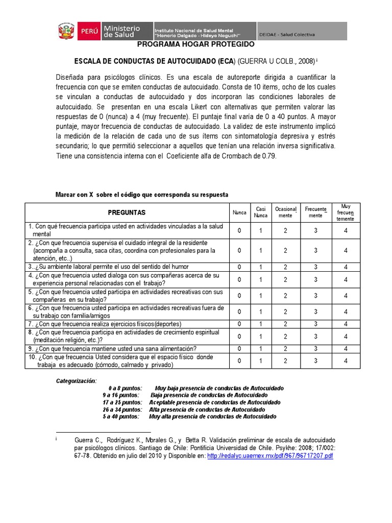 Escala Autocuidado ECAautocuidado | PDF | Conceptos psicologicos ...