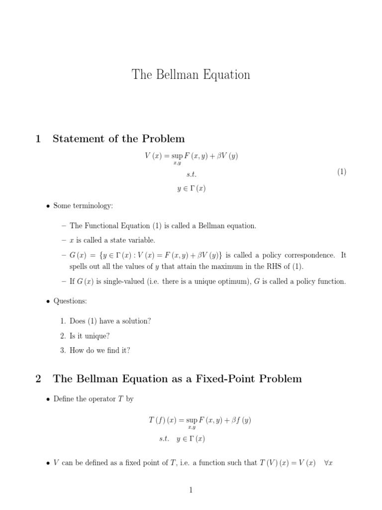 5 - The Bellman Equation | PDF | Metric Space | Continuous Function