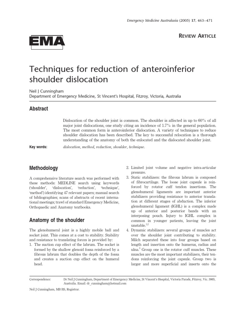 Shoulder Dislocation Techniques | PDF | Anatomical Terms Of Motion ...