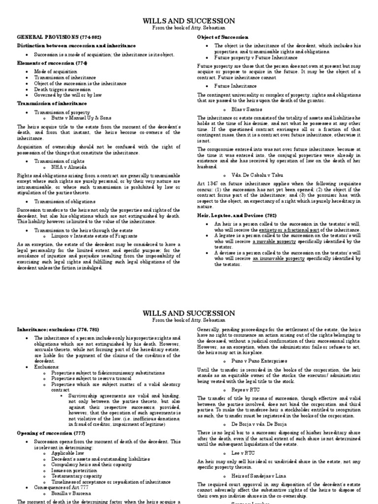 Succession MT | PDF | Will And Testament | Intestacy