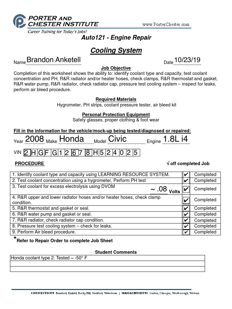 Coolant Job Sheet | PDF | Home Appliance | Temperature