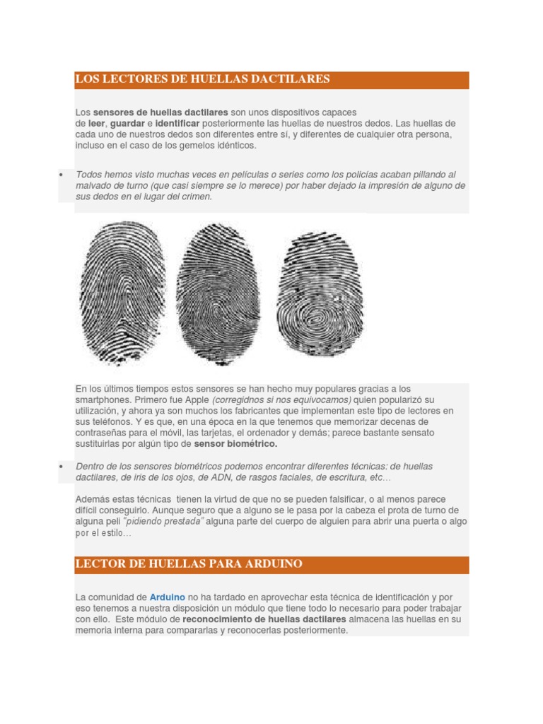Los Lectores de Huellas Dactilares | PDF | Biometría | Huella dactilar