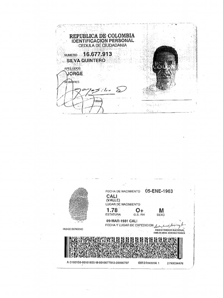 Cedula Jorge Silva Quintero | PDF