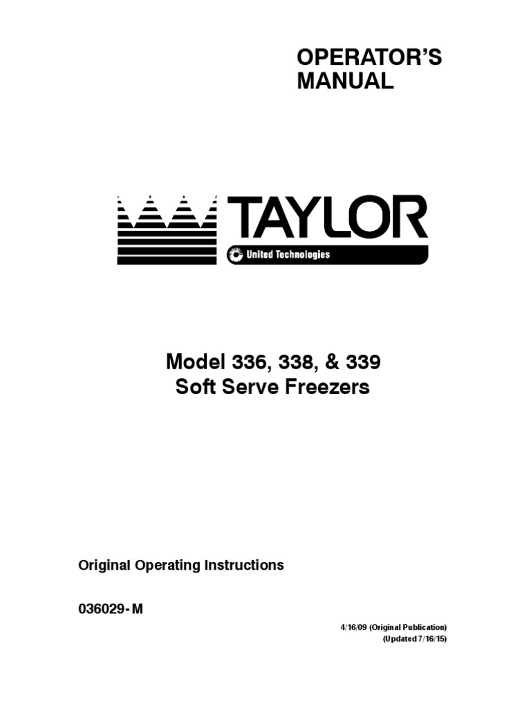 Taylor 336 27 Operators Manual | PDF | Refrigerator | Electrical Wiring