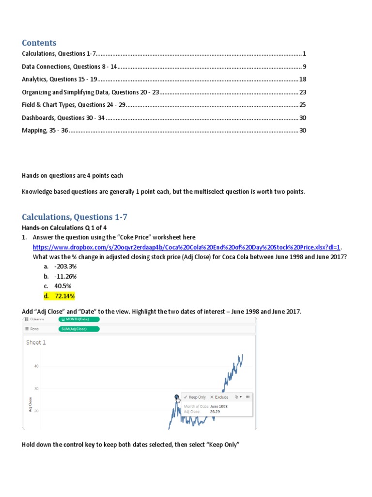 Tableau Certification Practice Questions | PDF | Chart | Scatter Plot