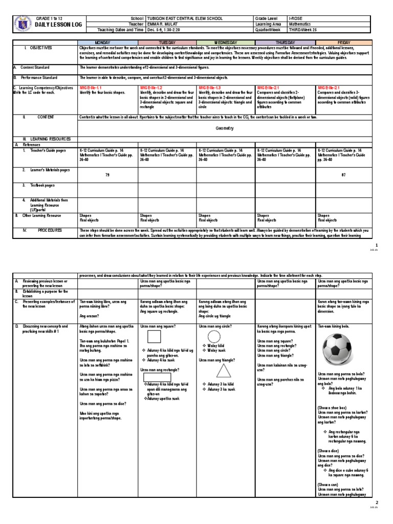 Grade 1 DLL Math q3 Week 25 | PDF | Curriculum | Teachers