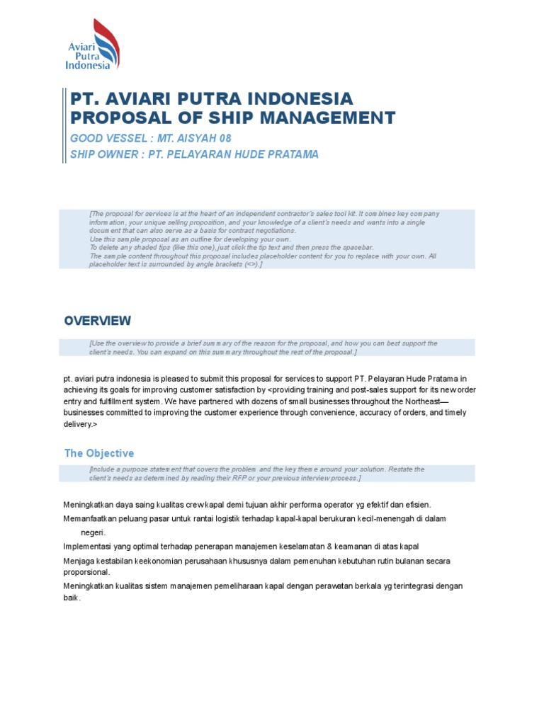Ship Management Proposal for MT. Aisyah 08 | PDF | Sales | Customer ...