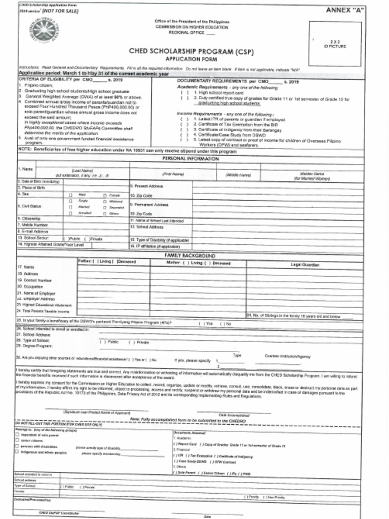 CHED Scholarship 2020 Application Form PDF | PDF