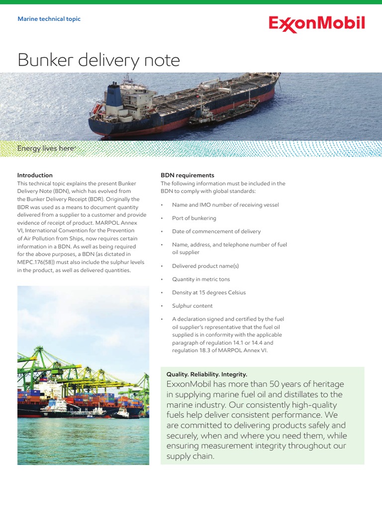 Bunker Delivery Note | PDF | Fuel Oil | Exxon Mobil
