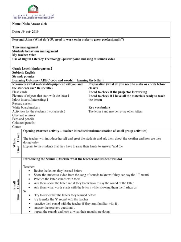 The Letter I Lesson Plan | PDF | Phonics | Psychological Concepts