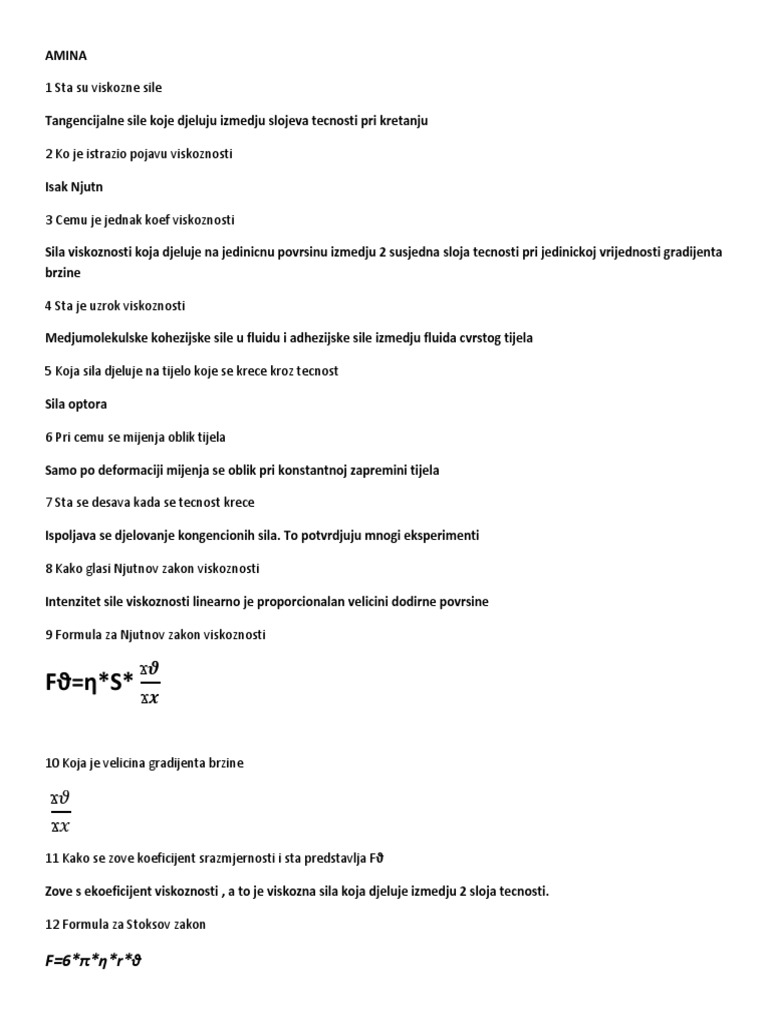 Fizika Pitanja Viskoznost | PDF
