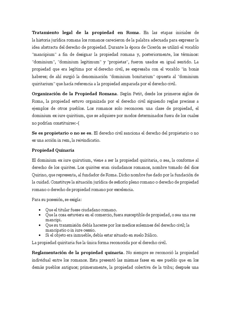 Tratamiento Legal de La Propiedad en Roma | PDF | Propiedad | Roma antigua