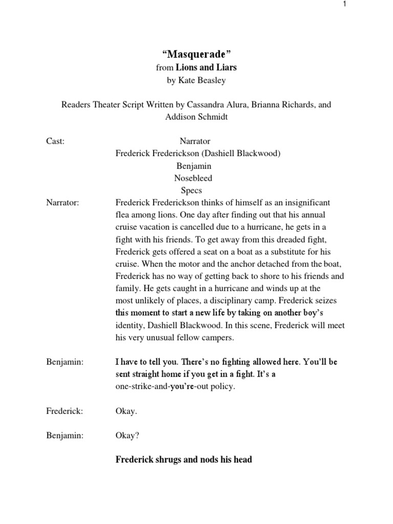 "Masquerade" Readers Theater Script | PDF | Violence