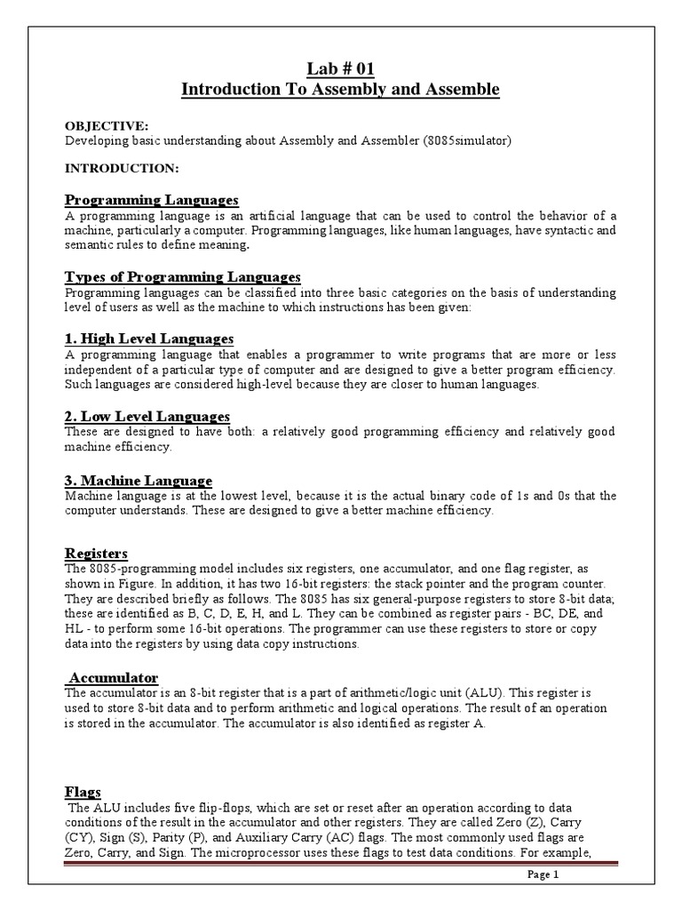 Intro to 8085 Assembly Basics | PDF | Programming Language | Computer ...