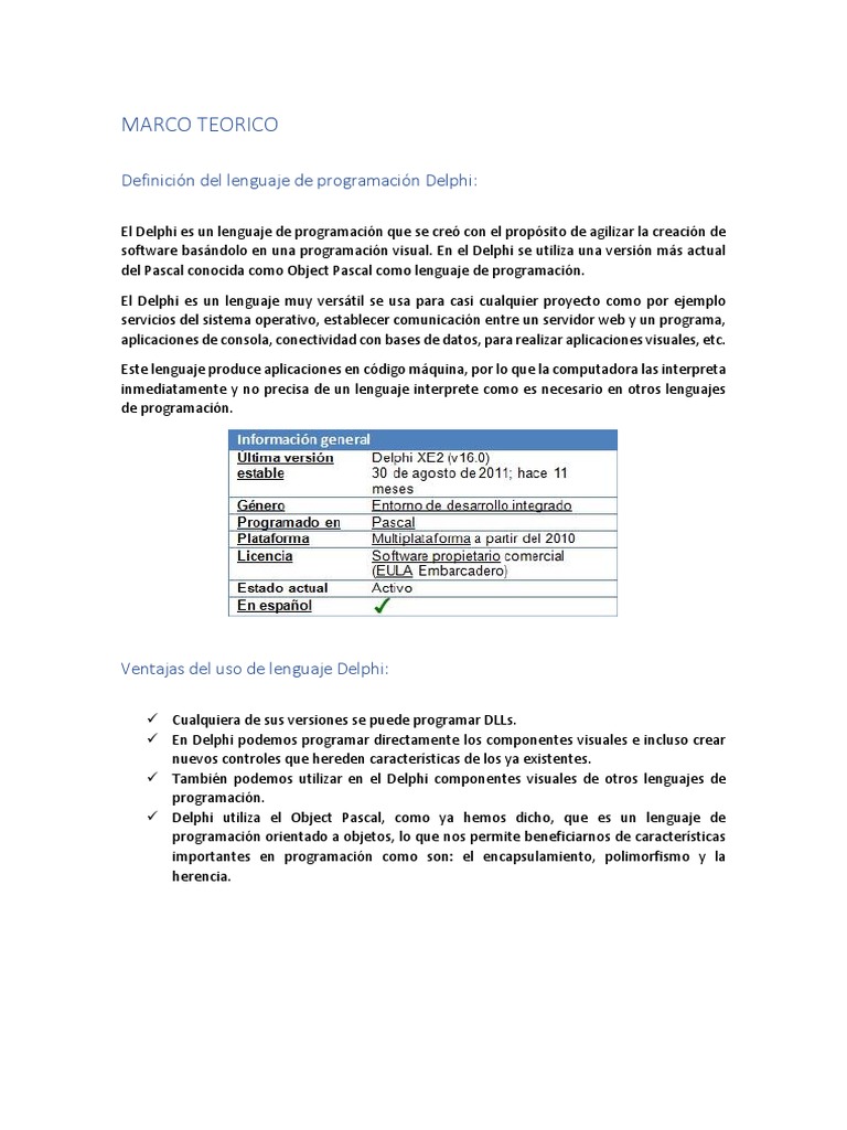 Delphi | PDF | Software de la aplicacion | Programación de computadoras