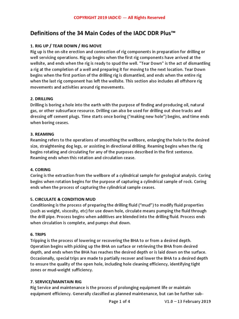 IADC DDR Codes 2 13 2019 | PDF | Drilling Rig | Oil Well