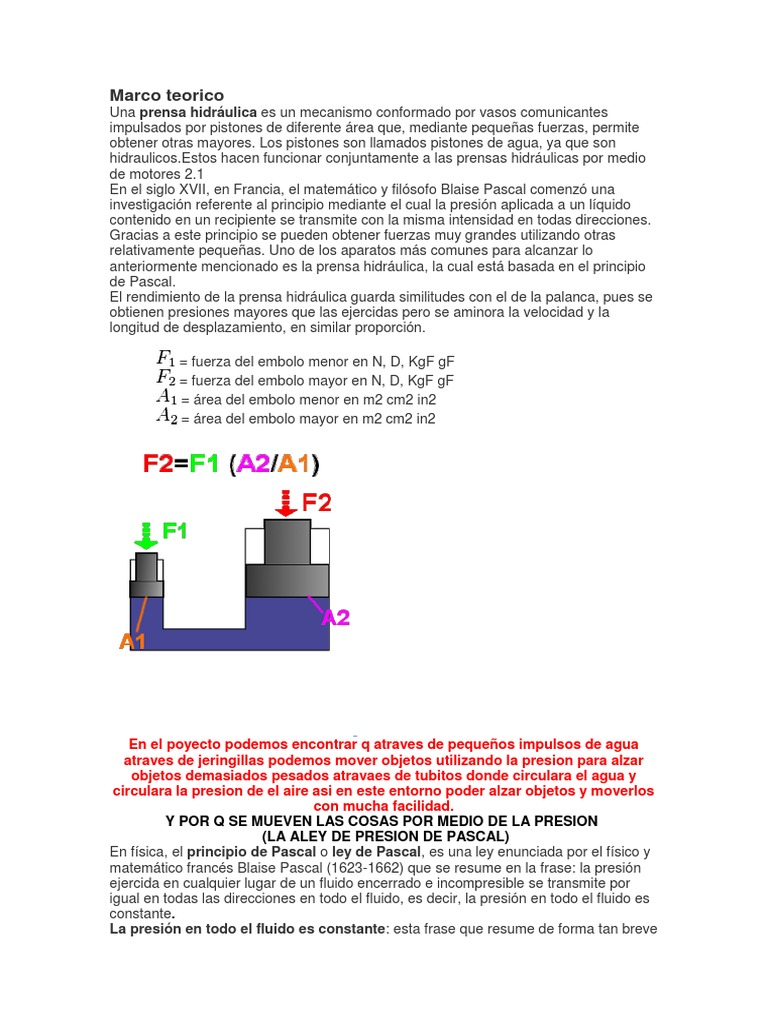 Marco Teorico, Principio de Pascal | PDF | Líquidos | Ingeniería mecánica