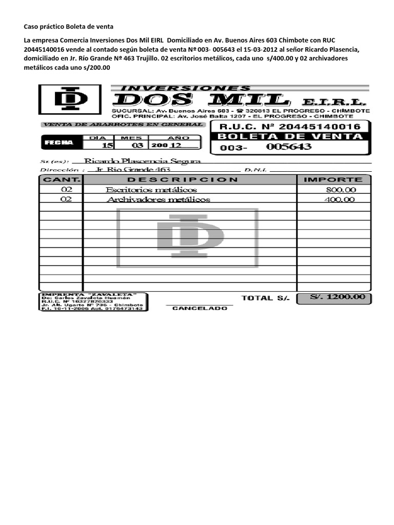 Ejemplo de Boleta de Venta Comercial | PDF