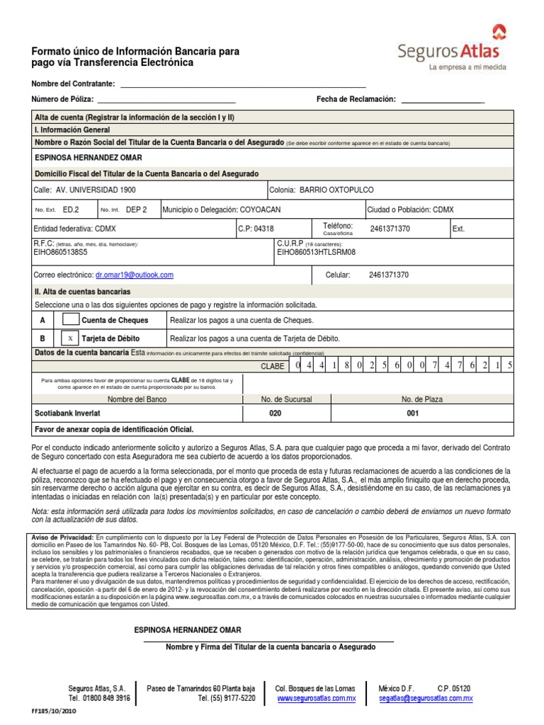 Formato de Transferencia Atlas PDF | PDF | Seguro | Póliza de seguros